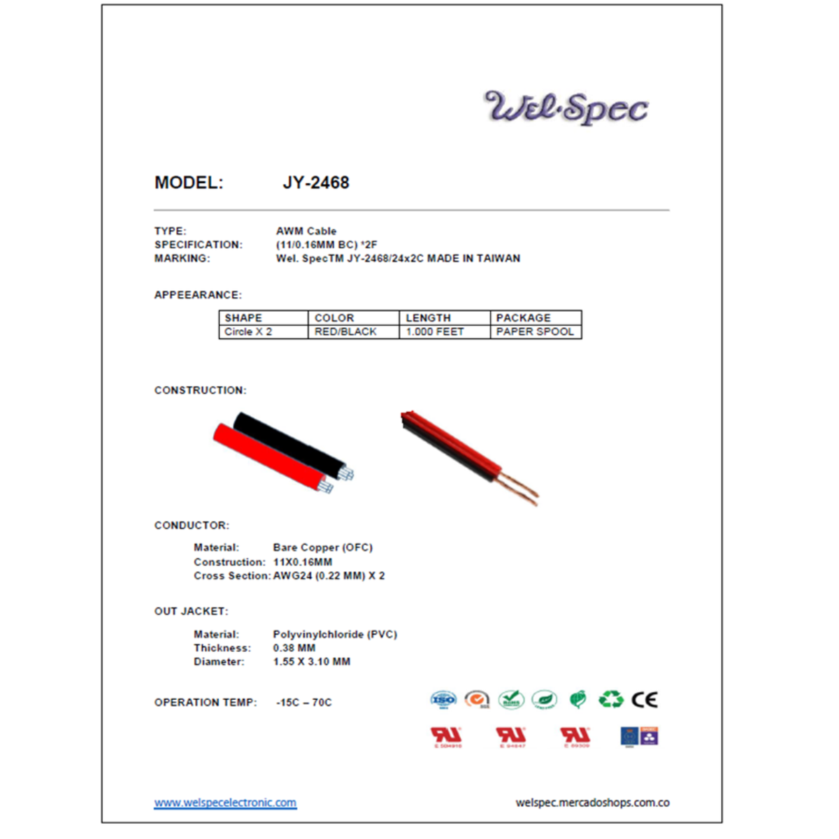 CABLE AWM JY-2468 AWG24 WELSPEC 305M CAJA 6 ROLLOS
